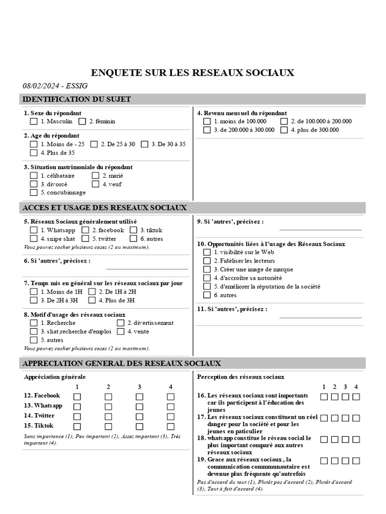 Questionnaire Sur Les Réseaux Sociaux | PDF | Échecs | Théorie (échecs)