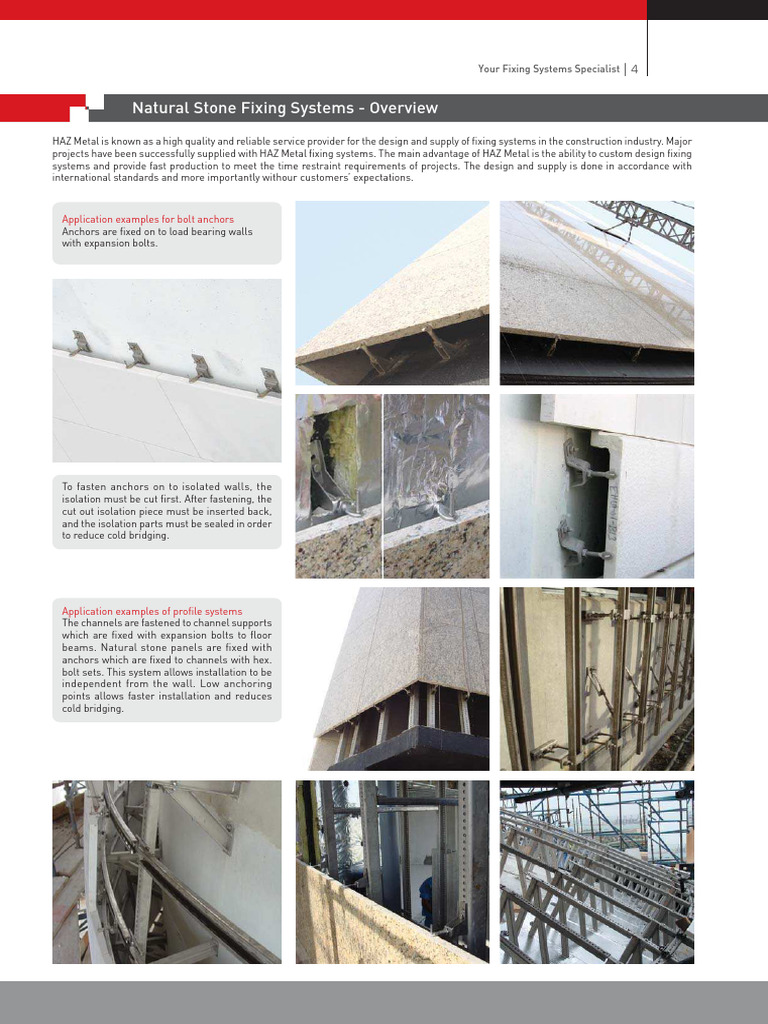 Natural Stone Fixing Systems Overview | PDF | Screw | Wall