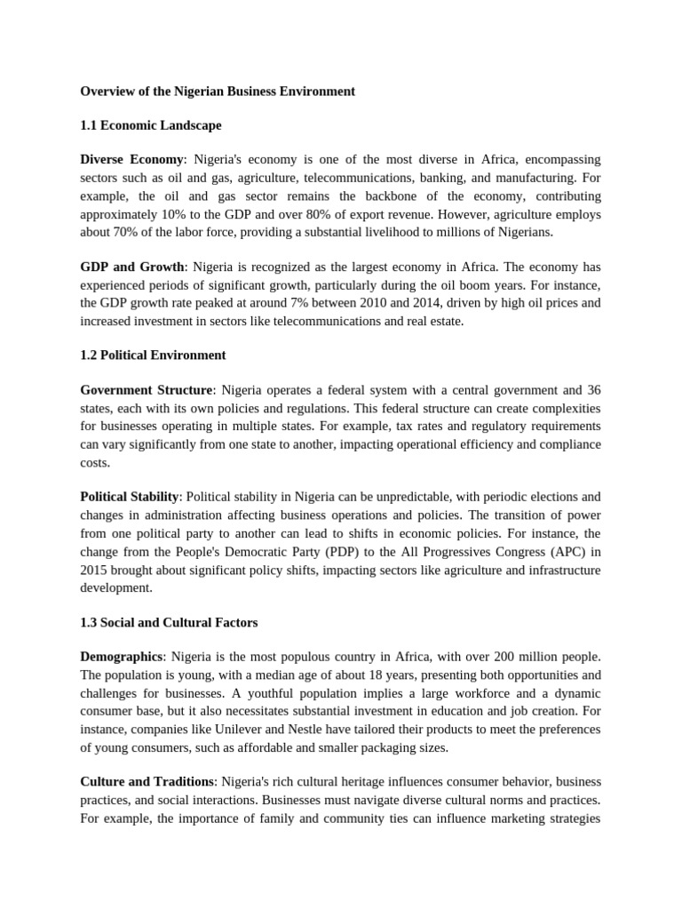 Overview of Nigeria Business Environment | PDF | Economic Growth | Nigeria