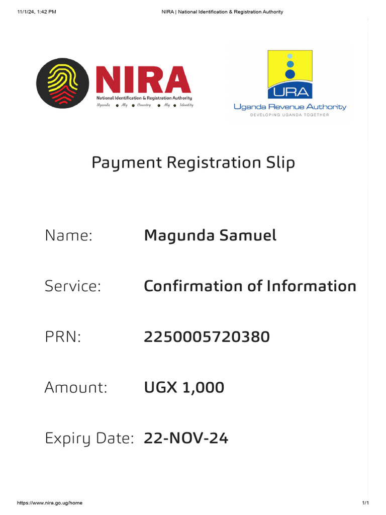 NIRA - National Identification & Registration Authority | PDF