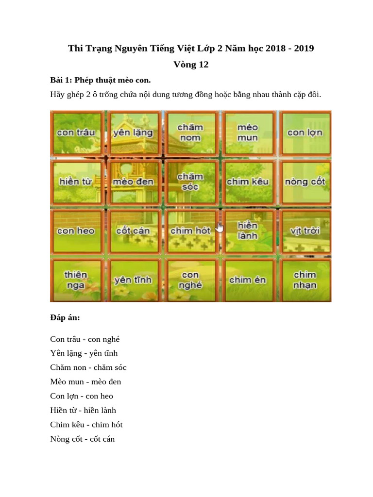 De Thi Trang Nguyen Tieng Viet Lop 2 Nam 2018 2019 Vong 12 3842 | PDF