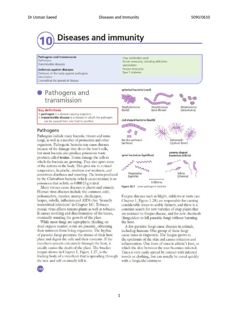 Disease and Immunity Chapter Notes | PDF