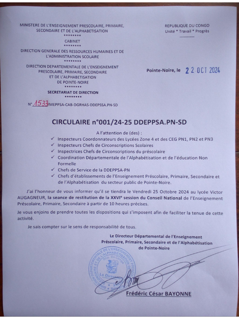 Circulaire N 001 | PDF