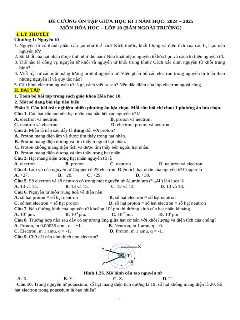 De Cuong On Tap Giua HK1 Hoa 10 KNTT 24 25 | PDF