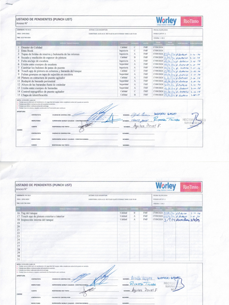 Punch List N°2 3120-TNK-0004 | PDF