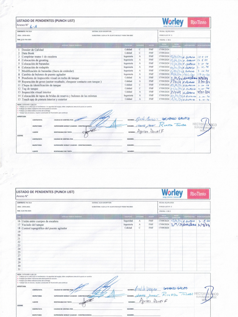Punch List N°3 3120-TNK-0005 | PDF