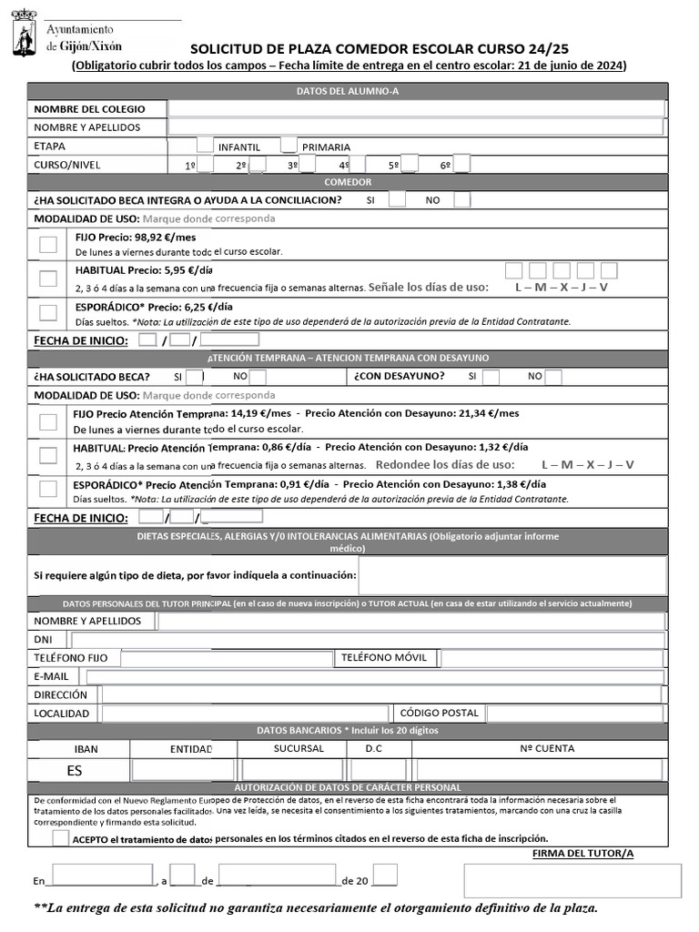 Ficha Inscripción COMEDOR Autorellenable | PDF