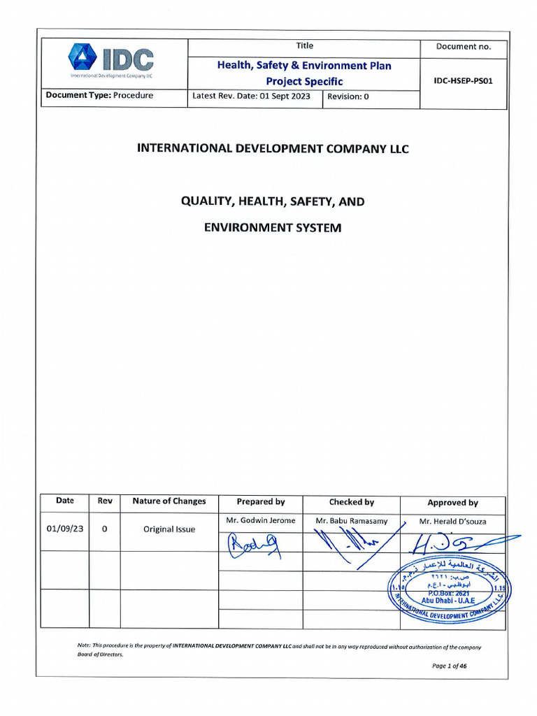 PS01 - HSE Plan - Project Specific | PDF | Occupational Safety And ...