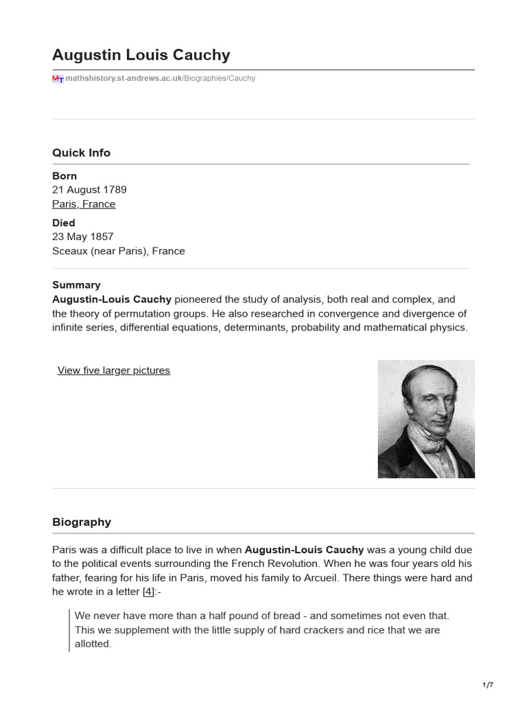 Mathshistory - St-Andrews - Ac.uk-Augustin Louis Cauchy | PDF ...