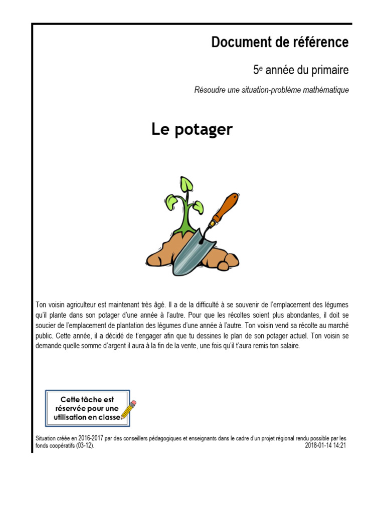 Situation-problème : Plan de potager 5e année | PDF | Jardin potager ...
