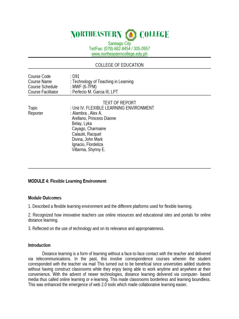 Group 4 Flexible Learning Environment | PDF | Social Networking Service | Educational Technology