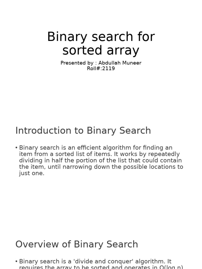 Binary Search For Sorted Array | PDF | Technology & Engineering