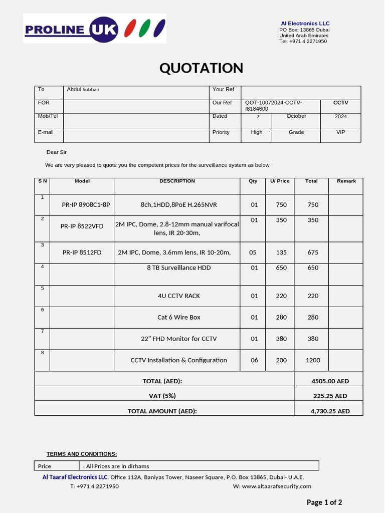 Quotation # S00328 AL-Taaraf PDF | PDF | United Arab Emirates
