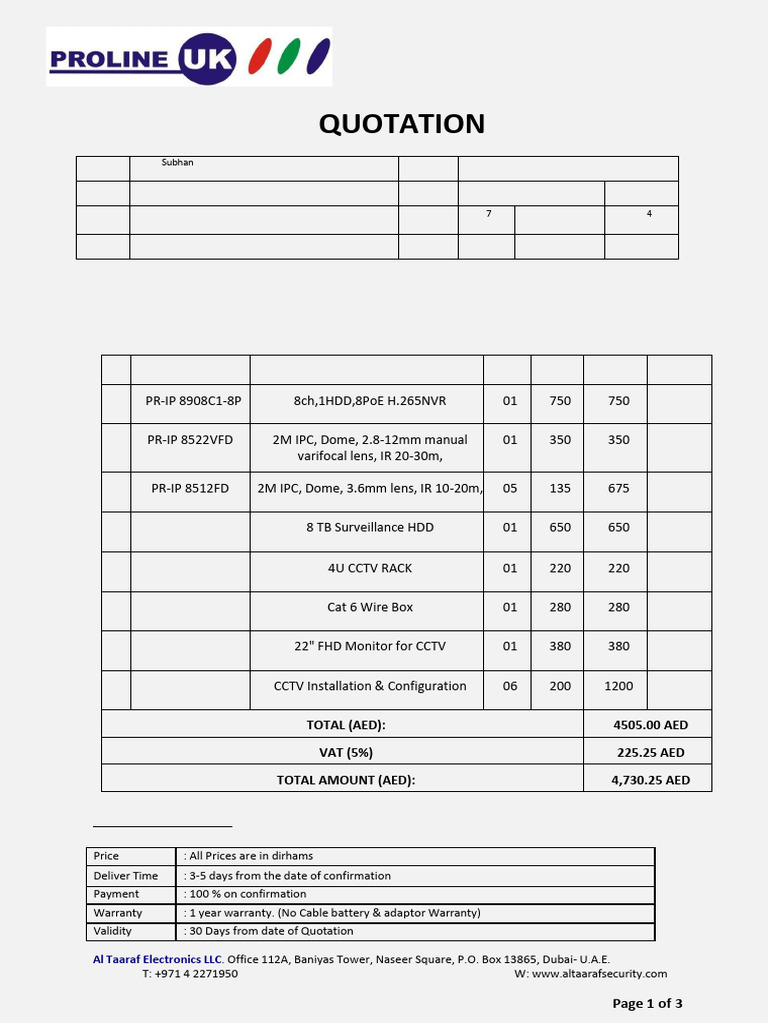 Quotation # S00328 AL-Taaraf | PDF | United Arab Emirates | Dubai