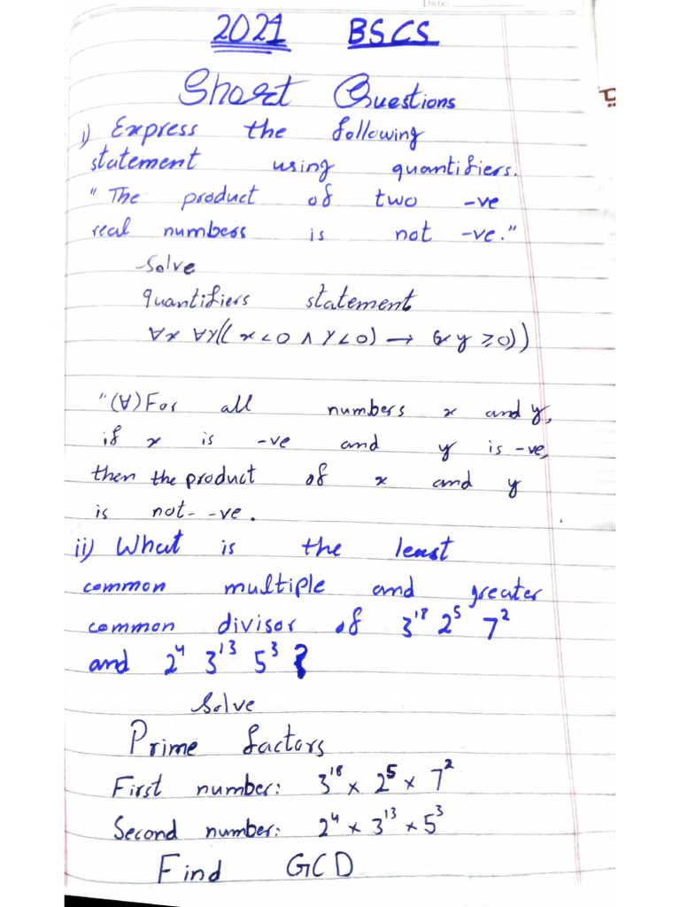 BSCS 2021 Discrete Math Solve by Faheem Ali | PDF