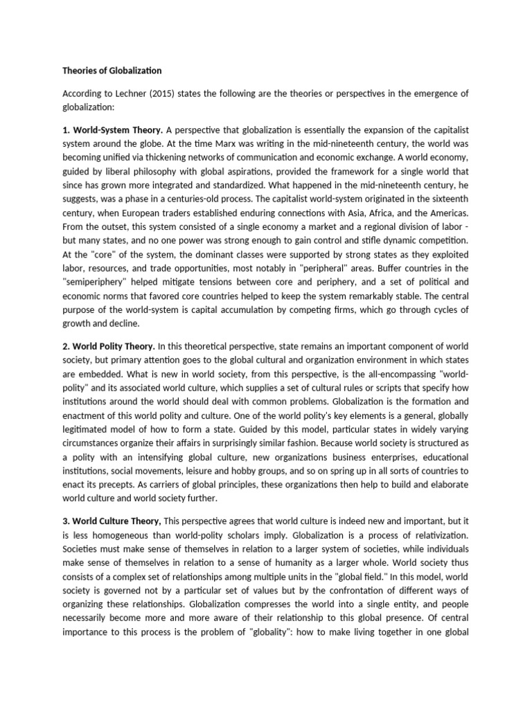 Theories of Globalization | PDF | World Systems Theory | Globalization