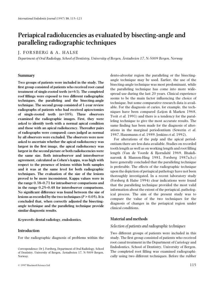 Periapical Radiolucencies As Evaluated by Bisecting-Angle and ...