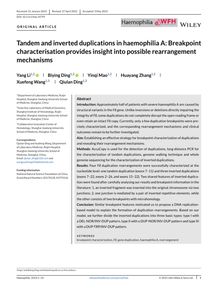 LG Tandem and Inverted Duplications in Haemophilia A - Breakpoint ...