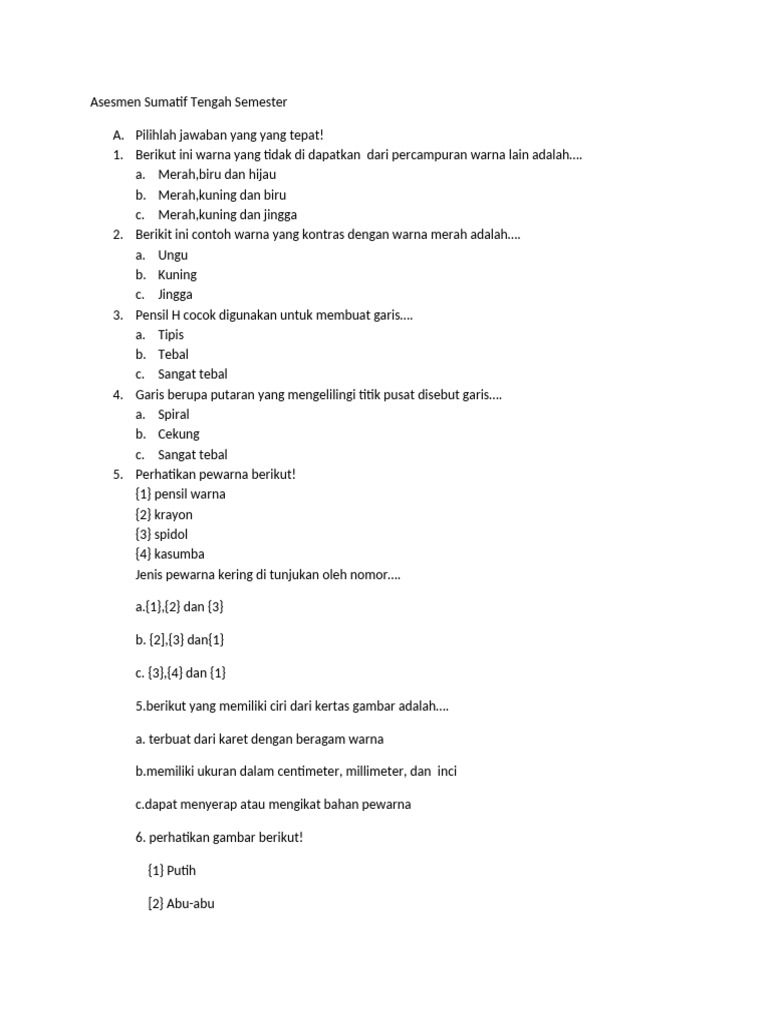 Asesmen Sumatif Tengah Semester Seni Rupa SMTR 1 | PDF | Olahraga & Rekreasi | Seni