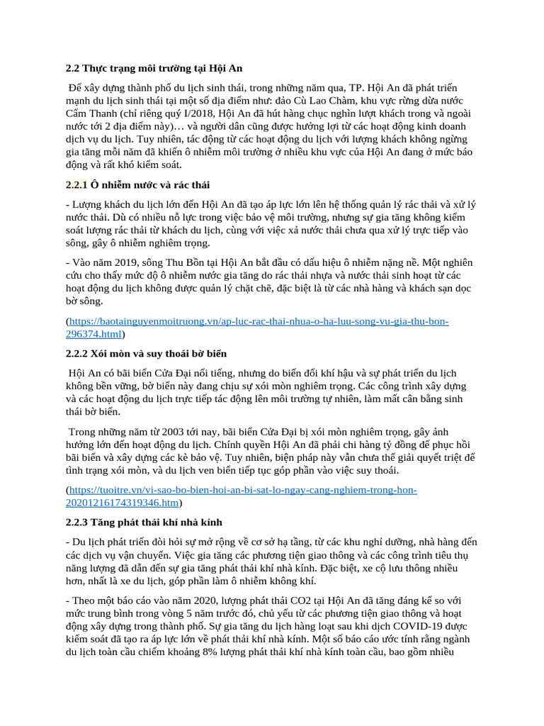 2.2 TH C TR NG Môi Trư NG T I H I An: 296374.html | PDF