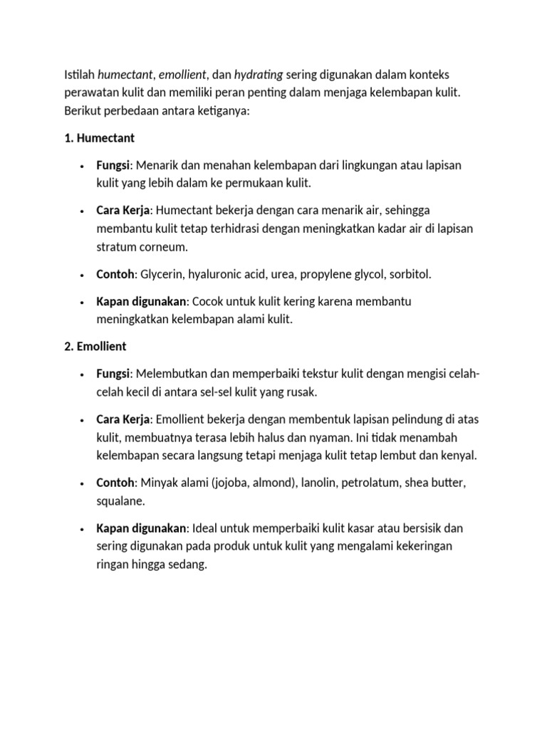 Istilah Humektan, Emollien, Dan Hydrating | PDF