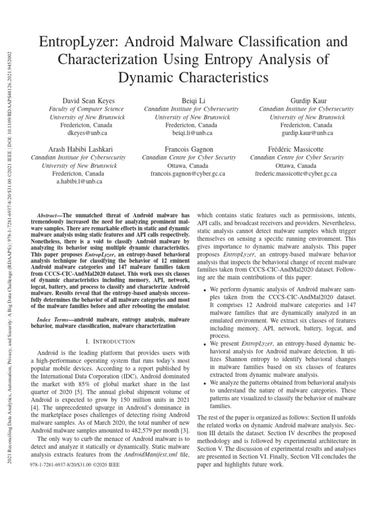 Entroplyzer Android Malware Classification and Characterisation | PDF | Malware | Android ...