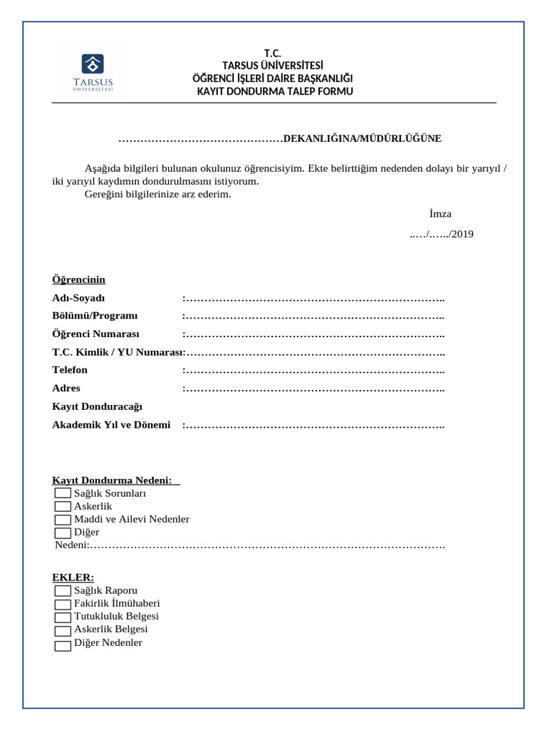 Kayit Dondurma Talep Formu | PDF