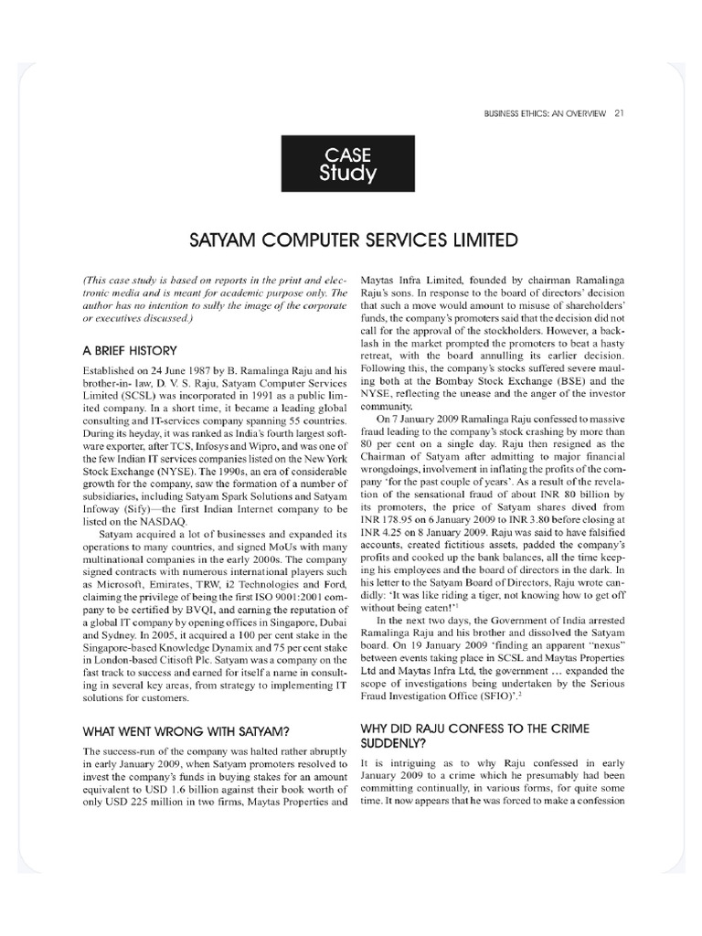 Satyam Case Study | PDF