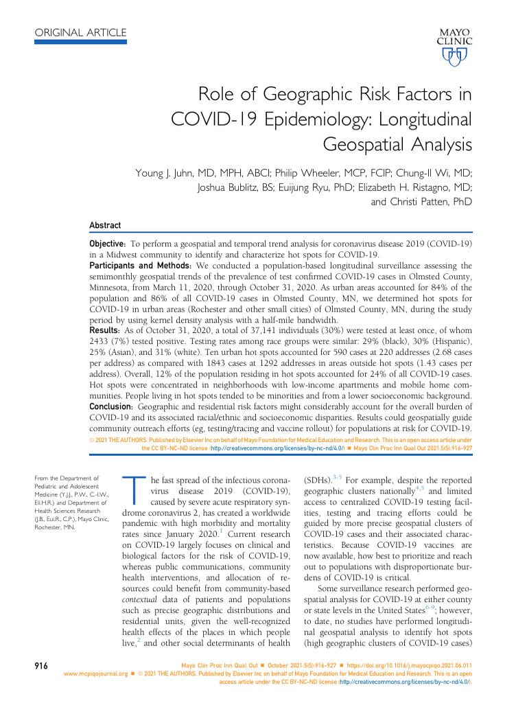 Role of Geographic Risk Factors in COVID 19 2021 Mayo Clinic ...