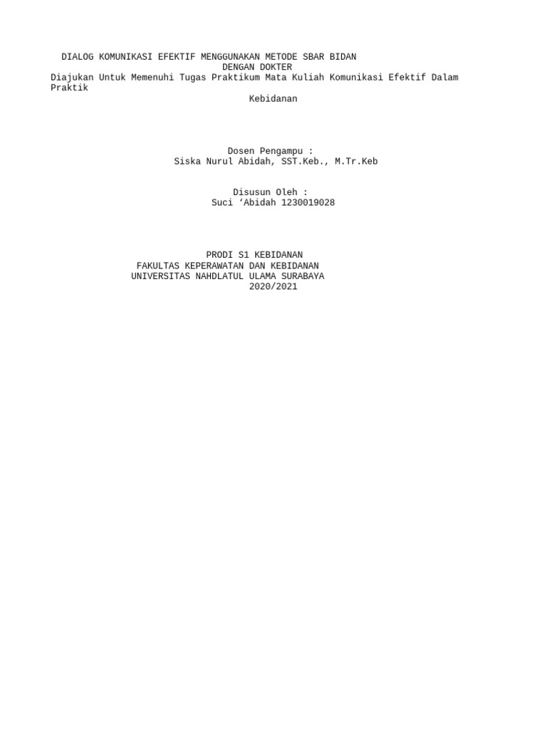 Dialog Komunikasi Efektif Menggunakan Metode Sbar Bidan Dengan Dokter ...