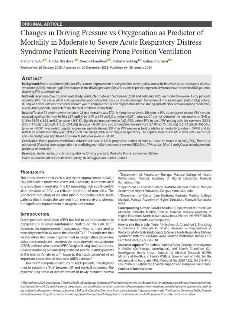 Driving Pressure in Ards | PDF | Pulmonology | Clinical Medicine