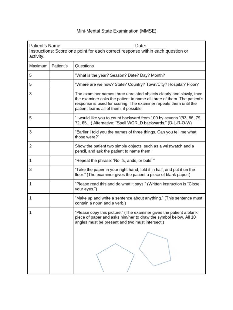 Mini Mental State Examination MMSE | PDF | Science & Mathematics
