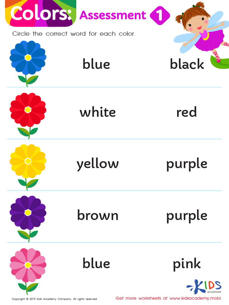 Preschool Colors Assessment 1 Worksheet | PDF