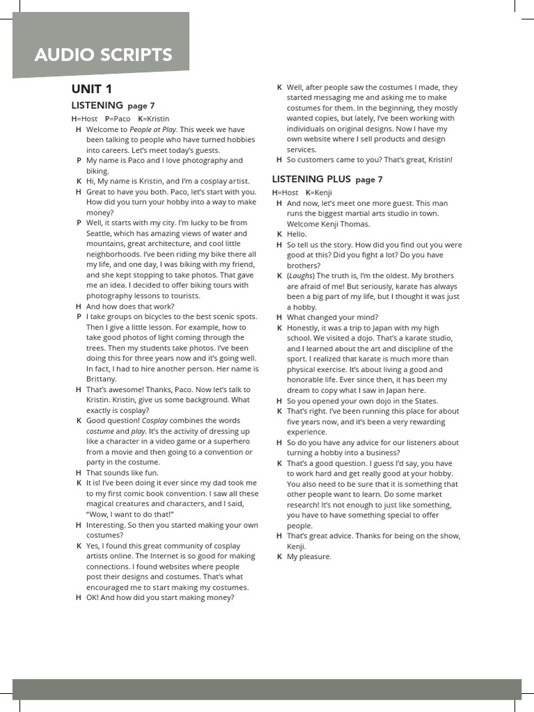 SC4e 03 SB Audioscripts | PDF | Cosplay | Ticket (Admission)