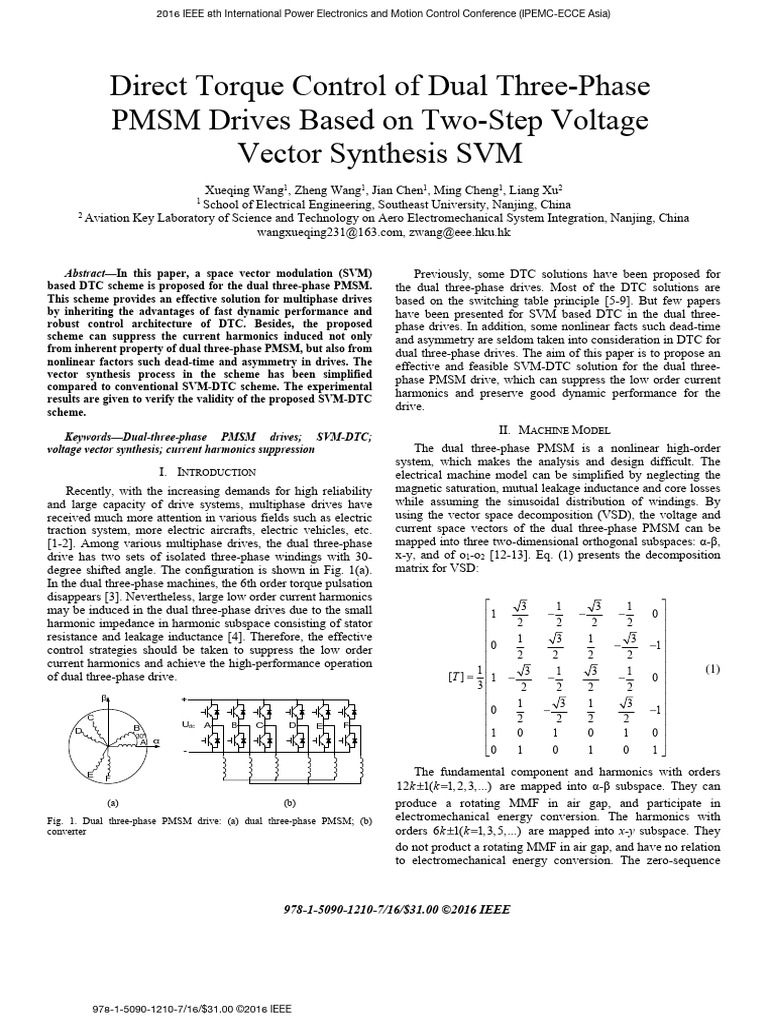 Direct Control of Dua Three Phase PMSM Drive | PDF | Power Electronics ...
