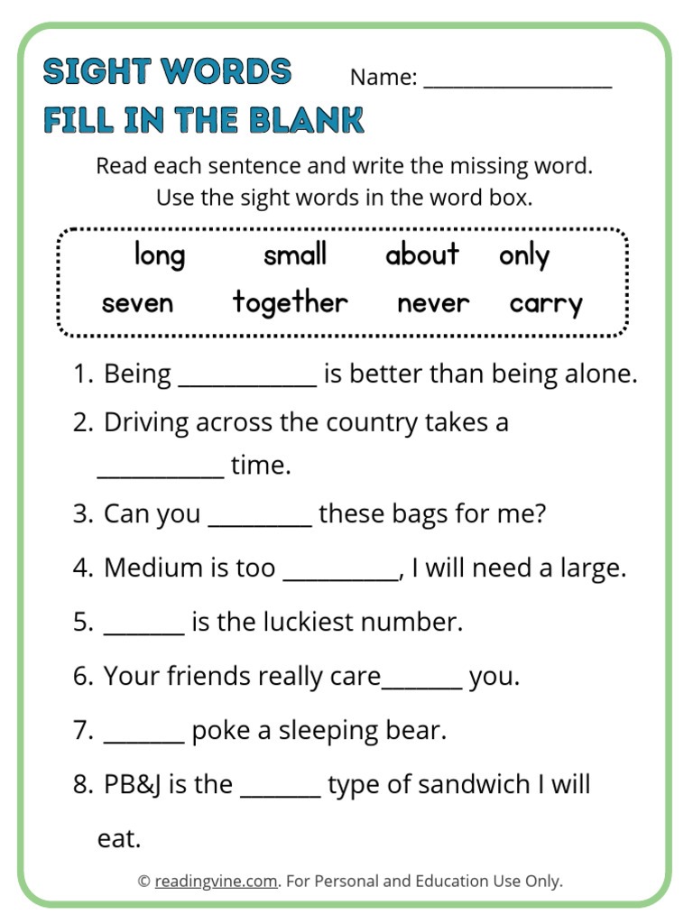 3rd Grade Fill in The Blank Sight Words | PDF | Language Arts & Discipline
