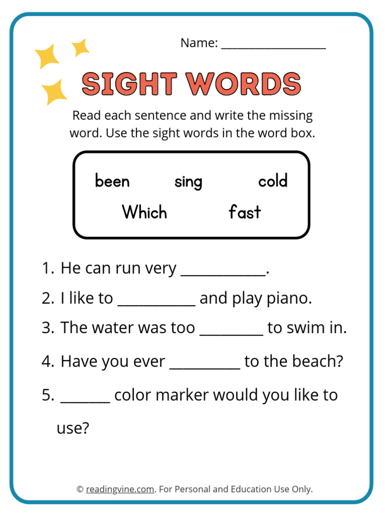 2nd Grade Fill in The Blank Sight Words | PDF