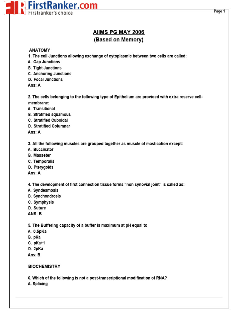 2006 Topicwise 2006 AIIMS | PDF | Epithelium