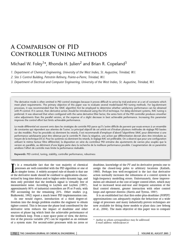 PID Tuning Methods for FOPDT Systems | PDF | Control Theory | Applied Mathematics