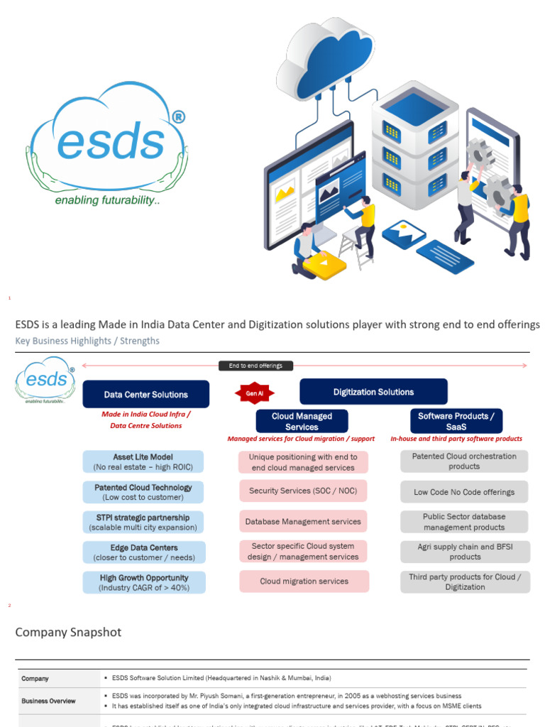 ESDS Investor Presentation | PDF | Cloud Computing | Software As A Service