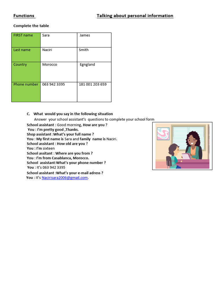 Personal Information Dialogue Practice | PDF