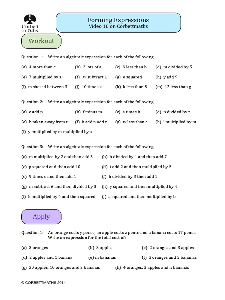 Forming Algebraic Expressions | PDF | Mathematics | Arithmetic
