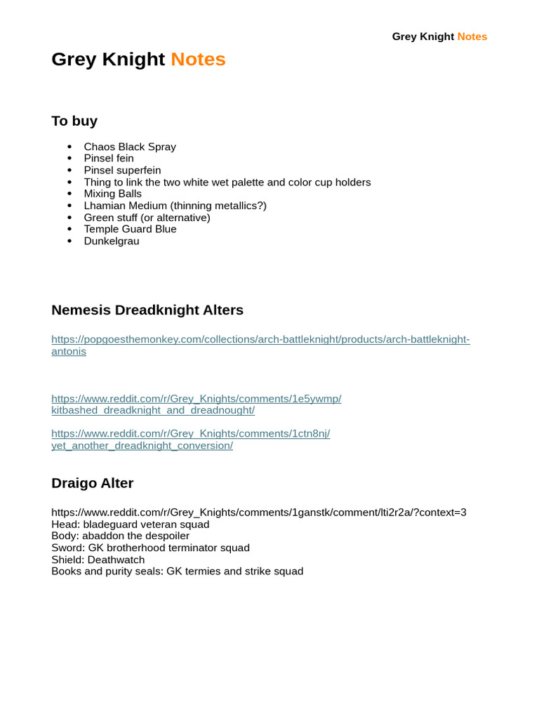 Grey Knights - Notes | PDF