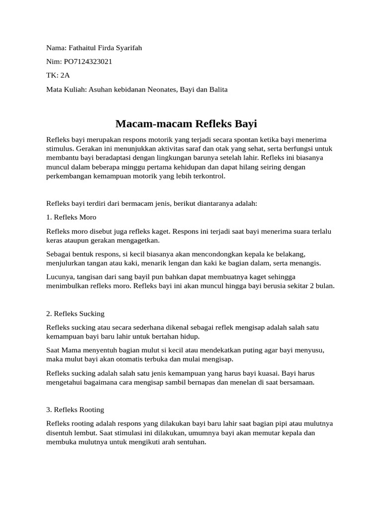 Macam-Macam Refleks (Fathahitul Firda Syarifah) | PDF