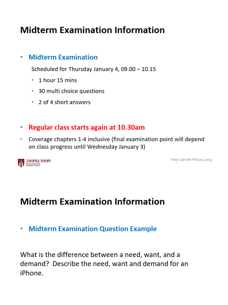 IWC205 2023 Midterm Exam Details | PDF
