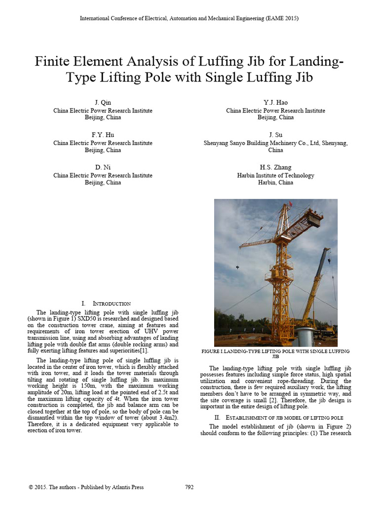Finite Element Analysis of Luffing Jib For Landing-Type Lifting Pole With Single Luffing Jib ...