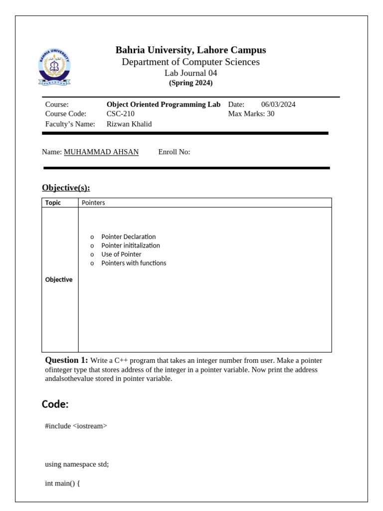 O Pointer Declaration o Pointer Inititalization o Use of Pointer o ...