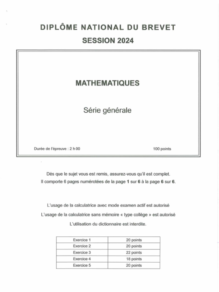 Sujet Et Corrige DNB 2024 | PDF