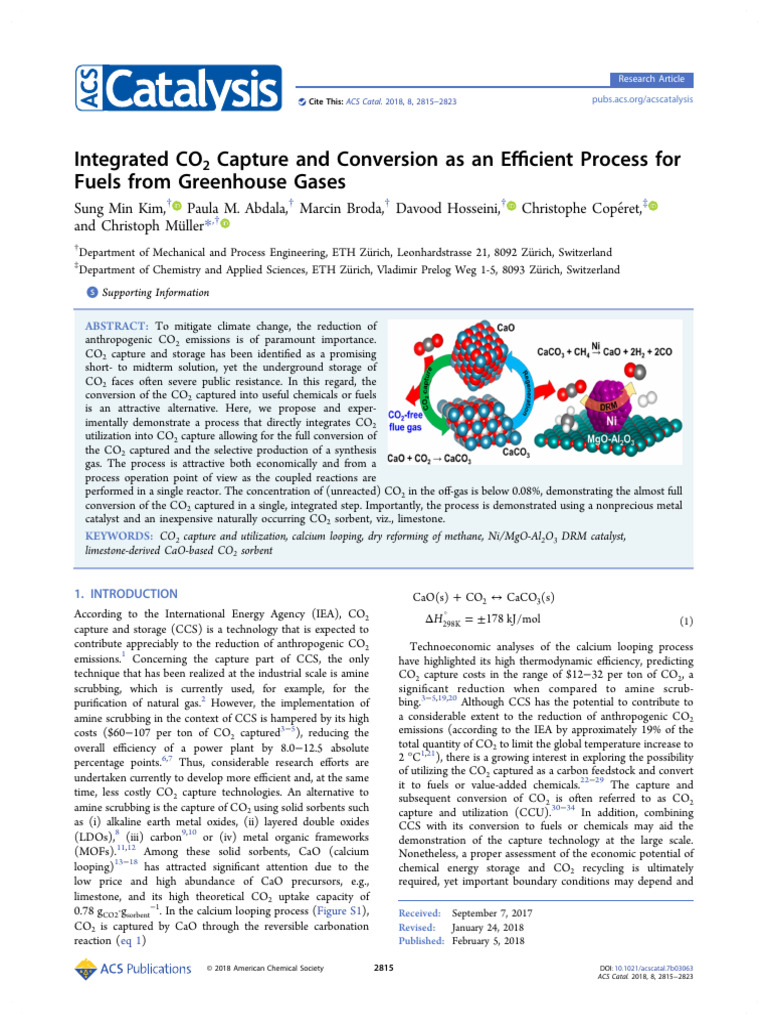 Kim Et Al 2018 Integrated Co2 Capture and Conversion As An Efficient ...