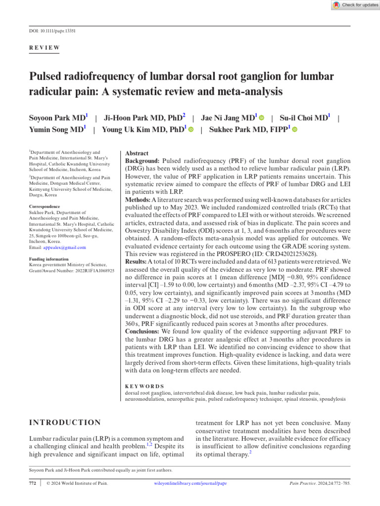Pain Practice - 2024 - Park - Pulsed Radiofrequency of Lumbar Dorsal ...